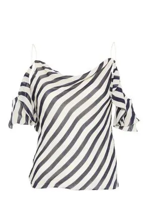 SELF-PORTRAIT Cowl Neck Viscose Button-back Top - Blu