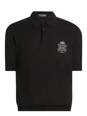 Dolce & Gabbana Button-front Short-sleeve T-shirt With Ribbed Hems And Lurex Embroidery - Nero