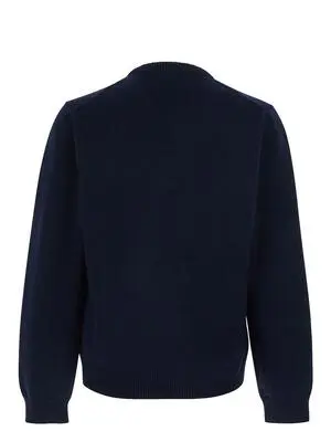 Gucci Ribbed Wool Crewneck Sweatshirt With Intarsia Logo - Blu