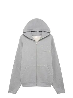 AUTRY Full-zip Cotton Hoodie With Embroidered Logo Patch - Grigio