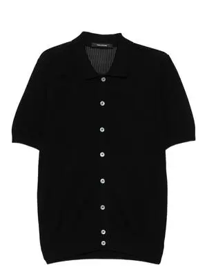 Tagliatore Knit Shirt With Short Sleeves And Button Front, 100% Cotton - Nero