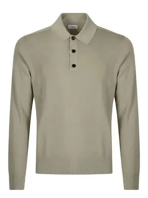 Burberry Wool Polo Sweater With Check Detail - Verde
