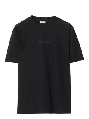 Burberry Burberry Rib-Knit Crewneck T-Shirt With Embroidered Lettering Nero
