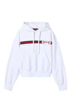 Gucci Gucci Brushed Cotton Hoodie With Web Graphic And Horsebit Embroidery Bianco
