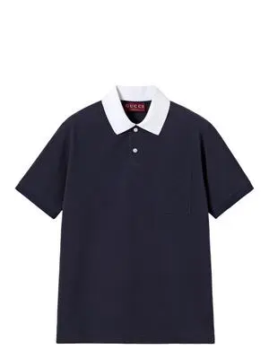 Gucci Cotton-blend Polo Shirt With Web-trim Placket And Chest Pocket - Blu