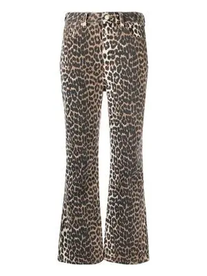 GANNI Leopard Print Flare Jeans - Marrone