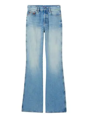 GUCCI Gucci Stone-Washed Cotton Denim Flared Jeans With Leather Trim Hook