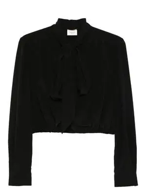 Saint Laurent Silk Lavaliere Collar Button-front Shirt With Gathered Hem - Nero