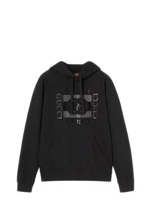 Gucci Interlocking G Print Cotton Hooded Sweatshirt - Nero