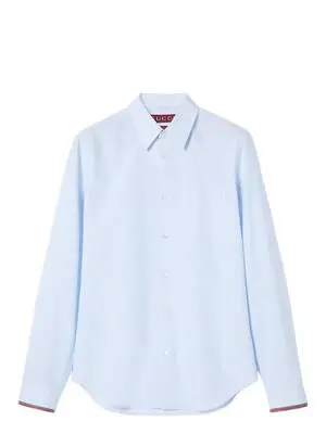 Gucci Striped Cotton Button-down Shirt With Web-patterned Trim & Pointed Collar - Azzurro