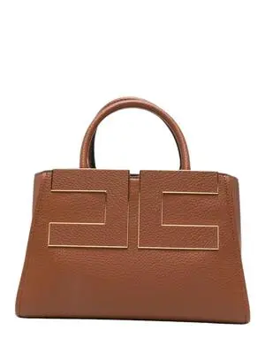 Elisabetta Franchi Grained Faux Leather Tote Bag With Gold Tone Logo Plaque - Brown