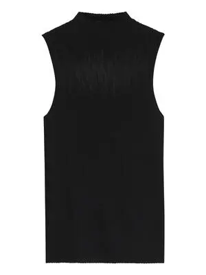 Hugo Ribbed Knit Top With Sheer Detailing - Black