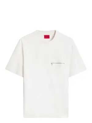 Hugo Relaxed-fit T-shirt In Cotton With Zippered Chest Pocket - White