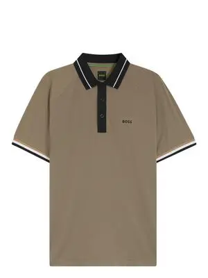 BOSS Active Slim-fit Polo Shirt With Branded Details - Light Green