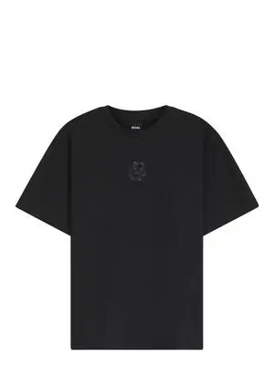 BOSS Mercerized Cotton T-shirt With Sequin-embroidered Monogram - Black