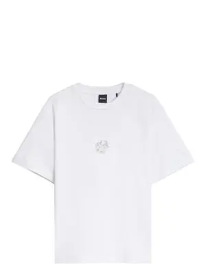 BOSS BOSS Mercerized Cotton T-Shirt With Sequin-Embroidered Monogram White