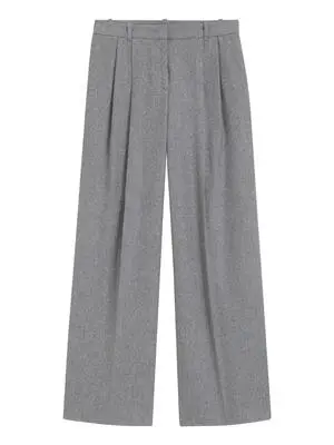 BOSS Wide-leg Flannel Pants With Double Pleats - Light Grey