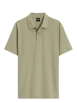 BOSS Cotton-blend Polo Shirt With Bubble-structured Jacquard - Khaki