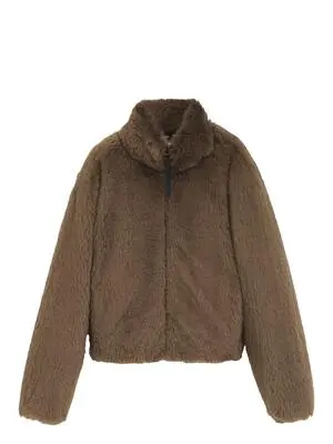 Hugo Faux Fur Zip-up Jacket With Adjustable Hem - Patterned