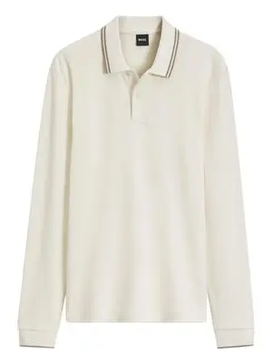 BOSS Waffle-textured Polo Shirt In Stretch Cotton - White