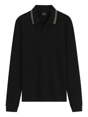 BOSS Waffle-textured Polo Shirt In Stretch Cotton - Black