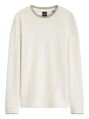 BOSS Long-sleeve T-shirt In Waffle-textured Stretch Cotton - White