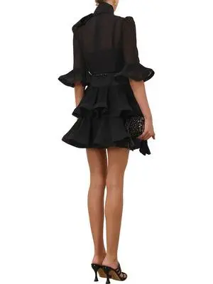 Zimmermann Pleated Sleeved Mini Dress - Black