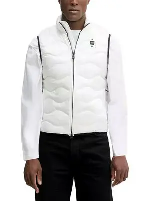 BLAUER. Quilted Sleeveless High Neck Zip-up Vest - White