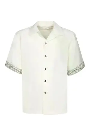 Commas Embroidered-cuff Short-sleeve Shirt Neutrals