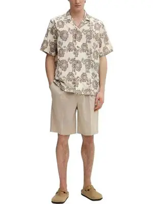 LES DEUX Pleated Twill Shorts With Embroidered Logo - Neutrals