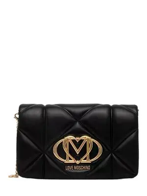Moschino Quilted Logo-plaque Shoulder Bag - Black