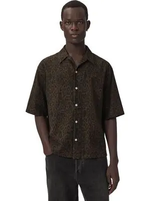 ALLSAINTS Leopardo Oversized Linen Blend Shirt - Brown