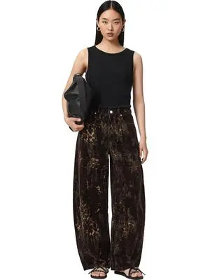 ALLSAINTS Jett Leopard Print Barrel Leg Jeans - Brown