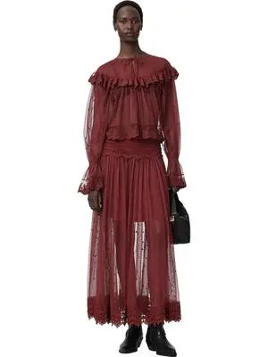 ALLSAINTS AllSaints Trixie Lace Midi Skirt Red