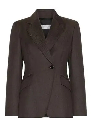 Max Mara Denim-look Wool Fitted-waist Blazer - Black