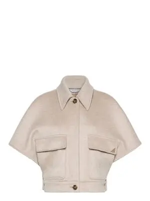 Max Mara Boxy Cape In Cashmere Drap - Stone