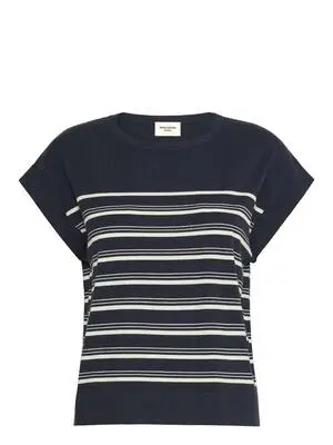 Max Mara Striped Short Sleeve Sweater - Navy