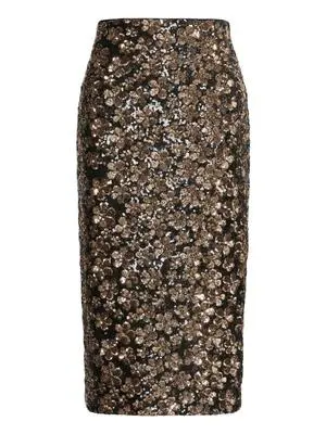 Max Mara Sequined And Embroidered Tulle Pencil Skirt - Bronze