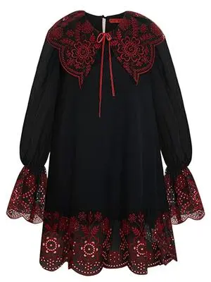 PCFG Broderie Anglaise Embroidered Detail Mini Dress - Black