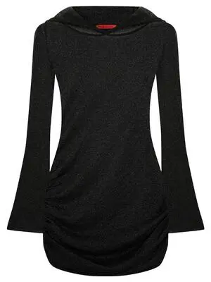PCFG Hooded Sheer Draped Beach Dress - Black