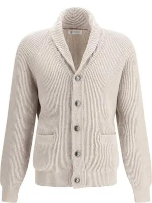 Brunello Cucinelli Ribbed Shawl Collar Cardigan - Beige