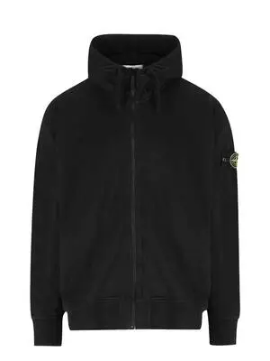 Stone Island Zip-up Hoodie With Logo Appliqu - Black