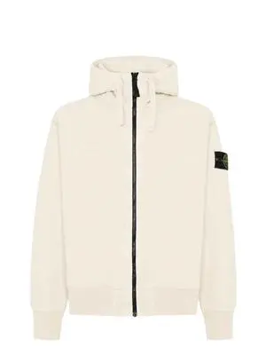 Stone Island Zip-up Hoodie With Logo Appliqu - White