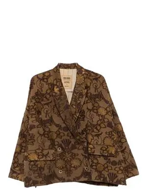 UMA WANG Double-breasted Floral Jacquard Jacket - Brown