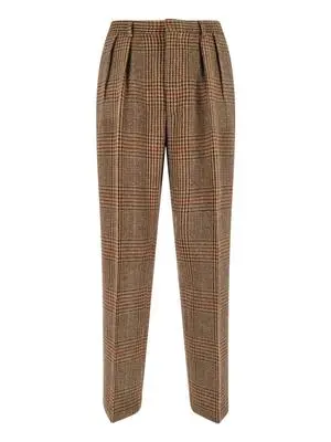 LARDINI Dark Grey Wool Pinstripe Trousers - Brown