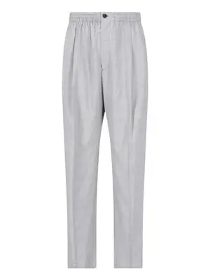 LARDINI Dark Grey Wool Pinstripe Trousers - Gray