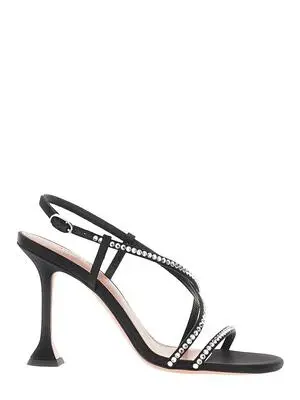 Amina Muaddi Sally' Crystal Embellished Satin Sandals - Black
