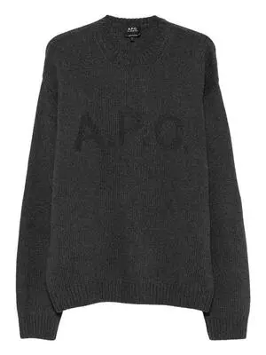 A.p.c. Crew Neck Long Sleeve Wool Jumper With Intarsia Logo - Gray