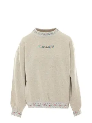 Chloé Embroidered Logo Crewneck Sweatshirt - Gray