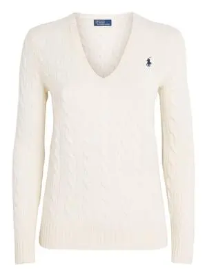 Polo Ralph Lauren Wool-cashmere Cable-knit V-neck Sweater - Ivory
